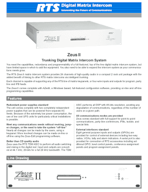 Fillable Online RTS Digital Matrix ZEUS II Technical Data Sheet. You ...