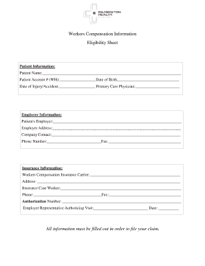 Fillable Online Workers Compensation Information Eligibility Sheet Fax ...