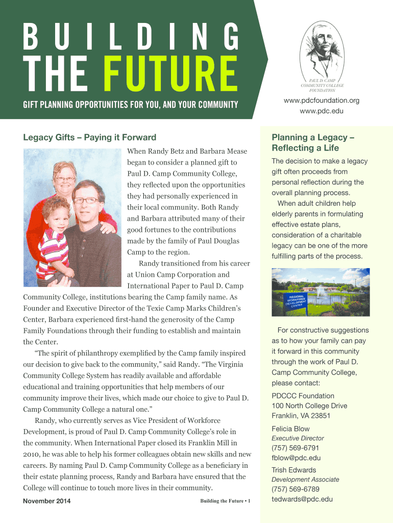 Fillable Online Legacy Gifts Paying it Forward Fax Email Print - pdfFiller