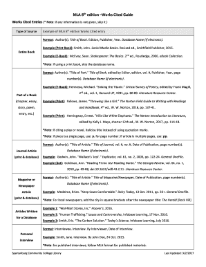 Fillable Online MLA 8th edition Works Cited Guide Fax Email Print ...