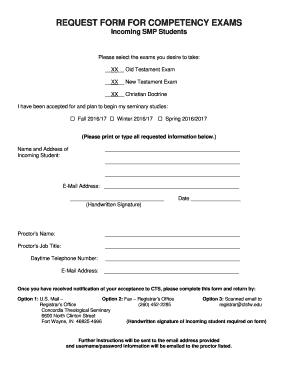 Fillable Online ctsfw request form for competency exams - Concordia Theological Seminary - ctsfw ...