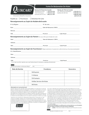 Fillable Online Vision claim form - French - Quikcard Fax Email Print ...