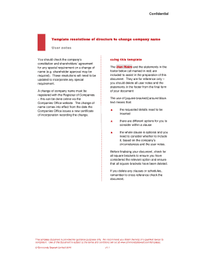 Fillable Online Template resolutions of directors to change company ...
