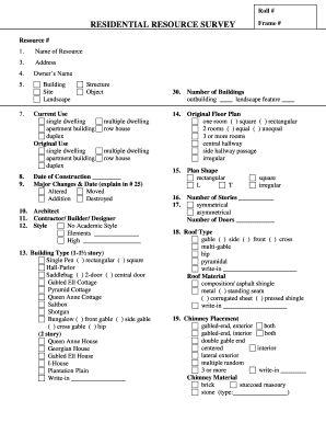 Fillable Online RESIDENTIAL RESOURCE SURVEY Frame Fax Email Print ...