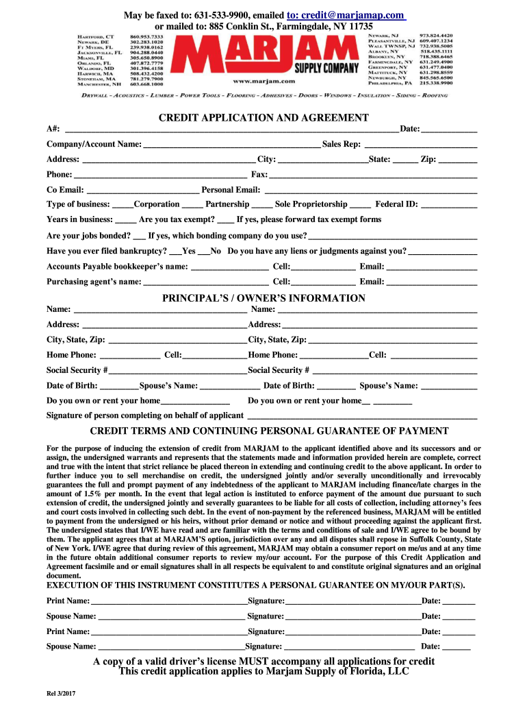 2017 Form Marjam Credit Application and Agreement Fill Online ...