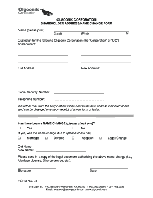 Fillable Online SHAREHOLDER ADDRESS/NAME CHANGE FORM Fax Email Print - pdfFiller