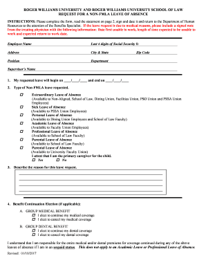 Fillable Online rwu Non FMLA Leave Request Form 2017 - rwu Fax Email ...