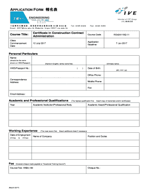 Fillable Online APPLICATION FORM ??? - IVE Engineering - VTC Fax Email ...