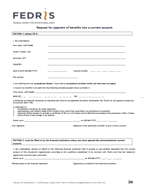 Fillable Online fedris Request for payment of benefits into a current ...