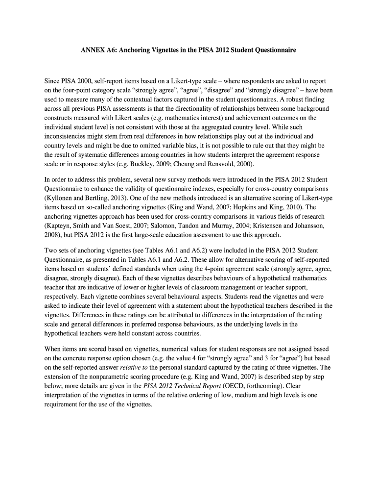 Fillable Online ANNEX A6: Anchoring Vignettes in the PISA 2012 Student ...