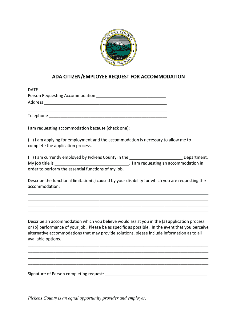 Fillable Online co pickens sc ADA CITIZEN/EMPLOYEE REQUEST FOR ...