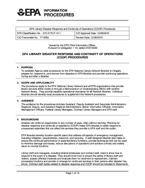 Fillable Online EPA Library Disaster Response and Continuity of ...