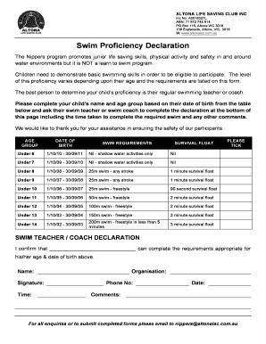 Fillable Online ALSC - 2016 Swim Proficiency Form v3.docx Fax Email ...