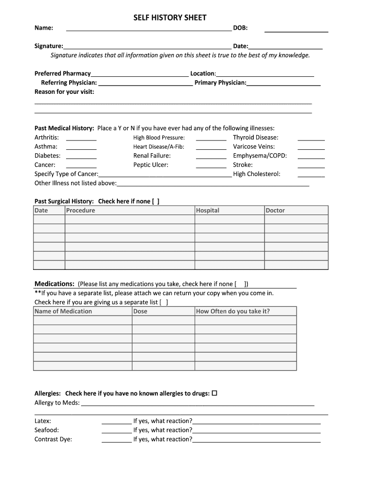 Fillable Online SELF HISTORY SHEET Fax Email Print - pdfFiller