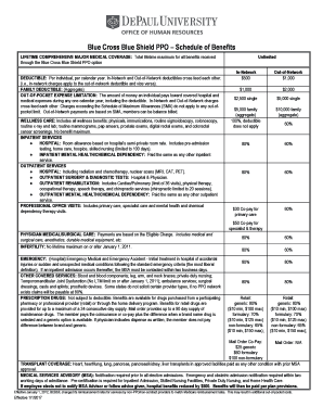 Fillable Online Blue Cross Blue Shield PPO Schedule of Benefits Fax ...