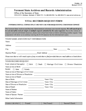 Fillable Online Vermont State Archives and Records Administration Fax ...