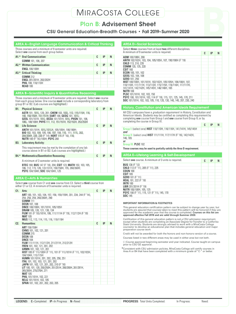 Fillable Online Plan B Advisement Sheet.indd Fax Email Print - pdfFiller
