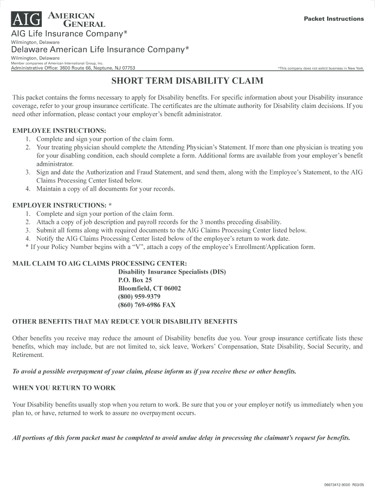 Fillable Online SHORT TERM DISABILITY CLAIM - aigebs.com Fax Email ...
