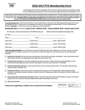 Fillable Online PTA Membership Form 2016-2017 Fax Email Print - pdfFiller