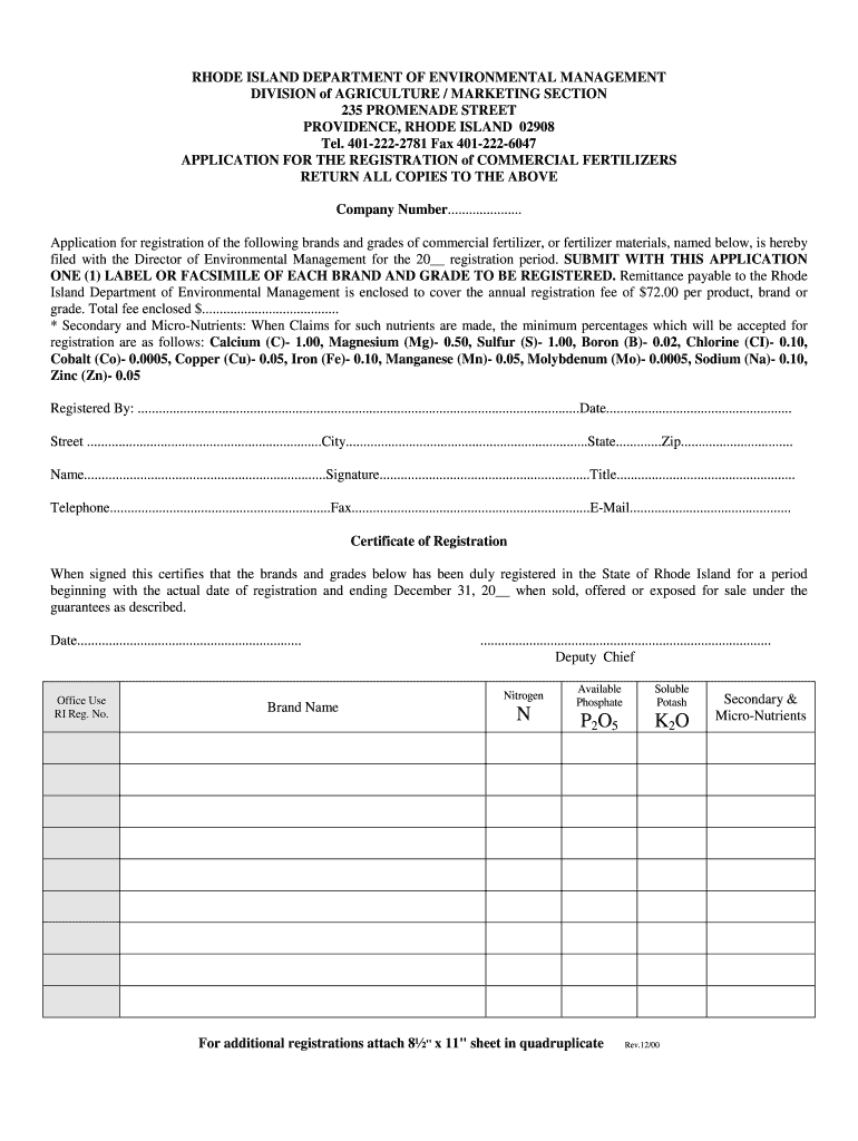 Fillable Online ri RI DEM/Agriculture- Application for Registration of ...