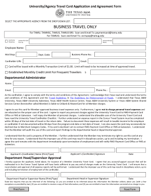 Fillable Online University/Agency Travel Card Application and Agreement ...