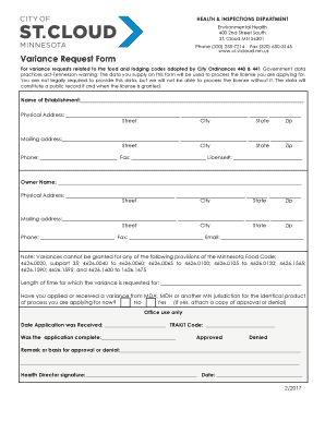 Fillable Online www.ci.stcloud.mn.us Variance Request Form Fax Email ...