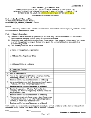 Fillable Online ANNEXURE - I ENVELOPE NO. 1, (TECHNICAL BID) Fax Email ...
