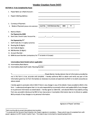 Fillable Online studentlife yale-nus edu Vendor Creation Form (VCF ...