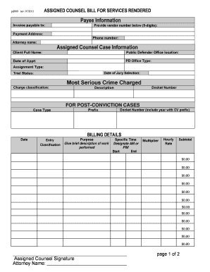 Fillable Online ASSIGNED COUNSEL BILL FOR SERVICES RENDERED Fax Email ...