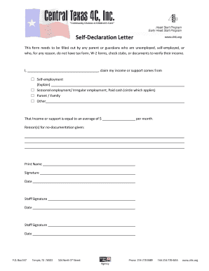 Fillable Online centraltexas4c Self-Declaration Letter - centraltexas4c ...