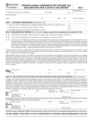 Fillable Online 2016 PA Corporation Tax Declaration for a State e-file ...
