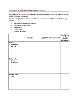 Fillable Online Analyzing Sample Customer Service Letters Fax Email ...