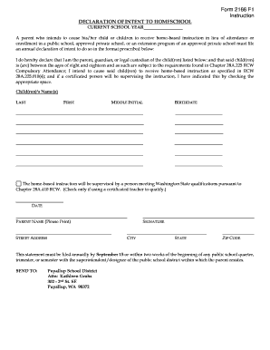 Fillable Online Form 2166 F1 Instruction DECLARATION OF INTENT TO ...