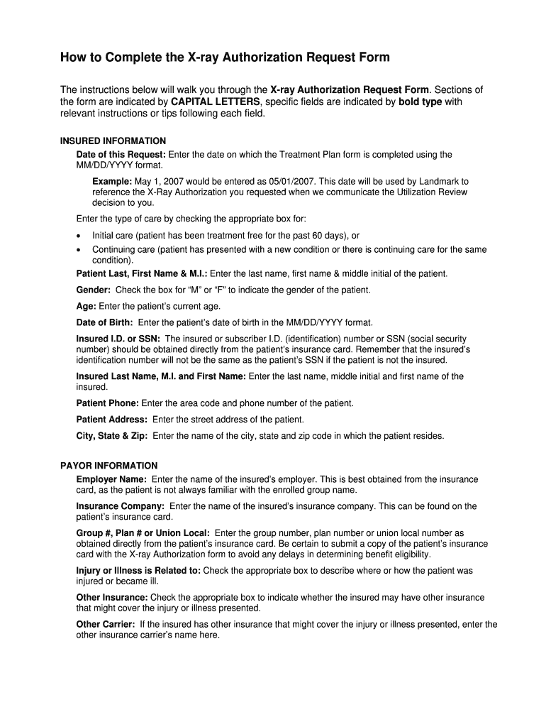 Fillable Online X-ray Authorization Form Instructions.DOC Fax Email ...