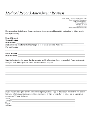 Fillable Online Medical Record Amendment Request v5 - metrohealth.net ...