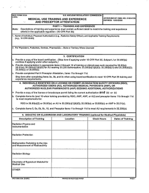 Fillable Online nrc OMB-3150-0120, NRC Form 313A Medical Use Training ...