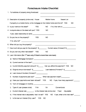 Fillable Online Foreclosure Intake Checklist Fax Email Print - pdfFiller
