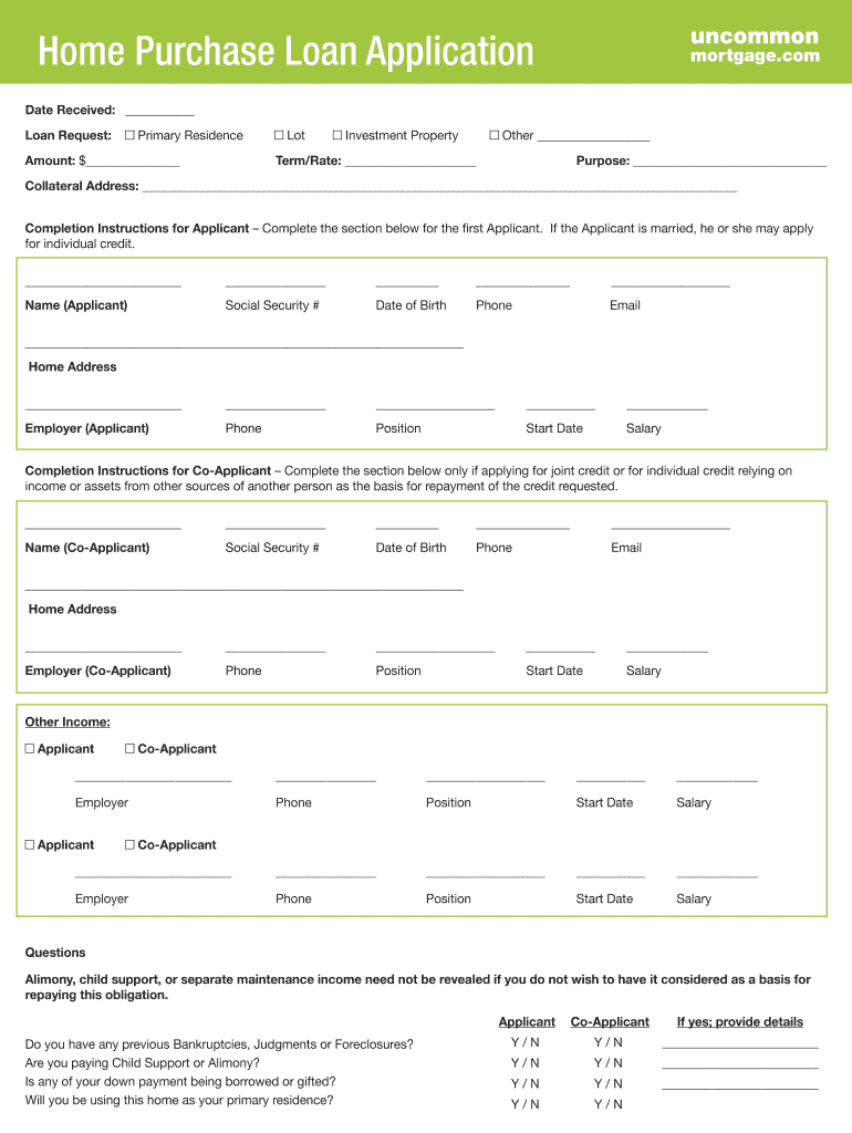 Fillable Online Home Purchase Loan Application Fax Email Print - pdfFiller