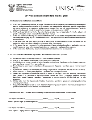 Fillable Online unisa ac Declaration and credit check consent form ...