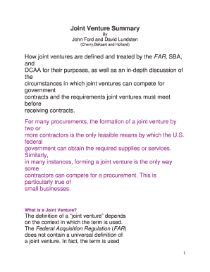 Fillable Online Joint Venture Summary Fax Email Print - pdfFiller
