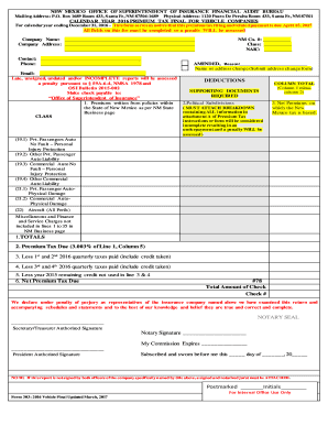 Fillable Online 2016 Premium Tax Vehicle Final (Form 303) - Office of ...