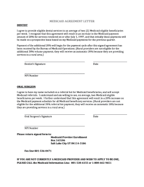 Fillable Online MEDICAID AGREEMENT LETTER Fax Email Print - pdfFiller