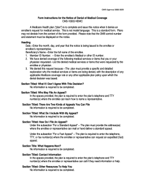 Fillable Online Form Instructions for the Notice of Denial of Medical ...