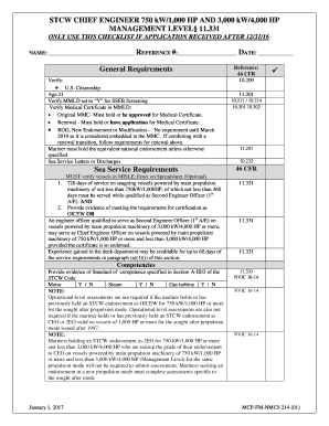 Fillable Online uscg STCW CHIEF ENGINEER 750 kW/1,000 HP AND 3,000 kW ...