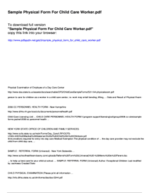 Fillable Online Sample Physical Form For Child Care Worker ...