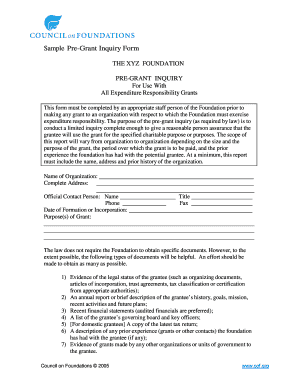 Fillable Online councilonfoundations Sample Pre-Grant Inquiry Form.doc ...