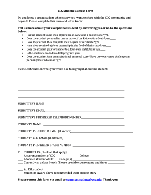 Fillable Online ccc CCC Student Success Form - ccc Fax Email Print ...