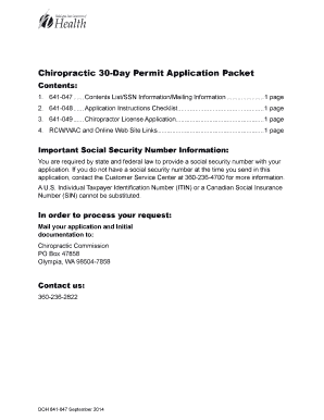Fillable Online doh wa Chiropractic Thirty-Day Permit Application. A 6 ...