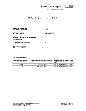 Fillable Online barnsleyhospital nhs CC 4.1 Clinical Sample Acceptance ...