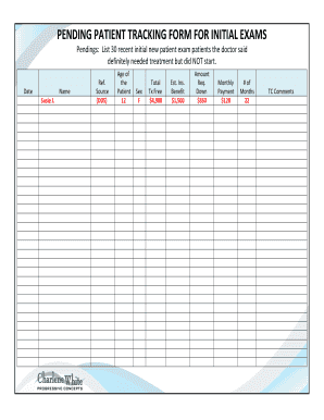 Fillable Online PENDING PATIENT TRACKING FORM FOR INITIAL EXAMS Fax ...